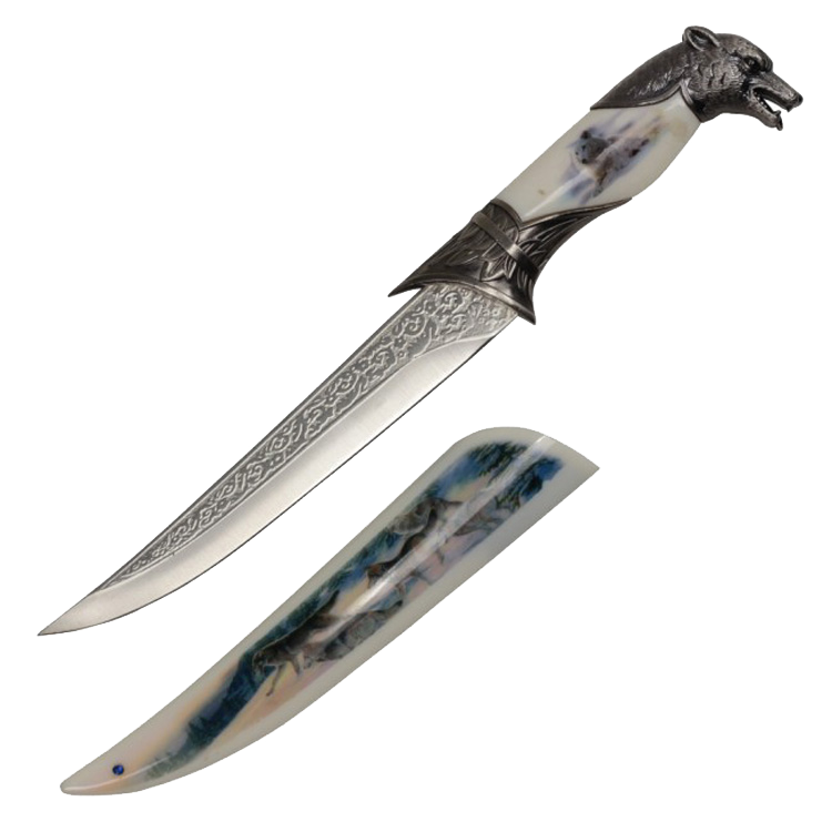 13 1/2" Fantasy Wolf Dagger with White Scabbard – Pacific Solution